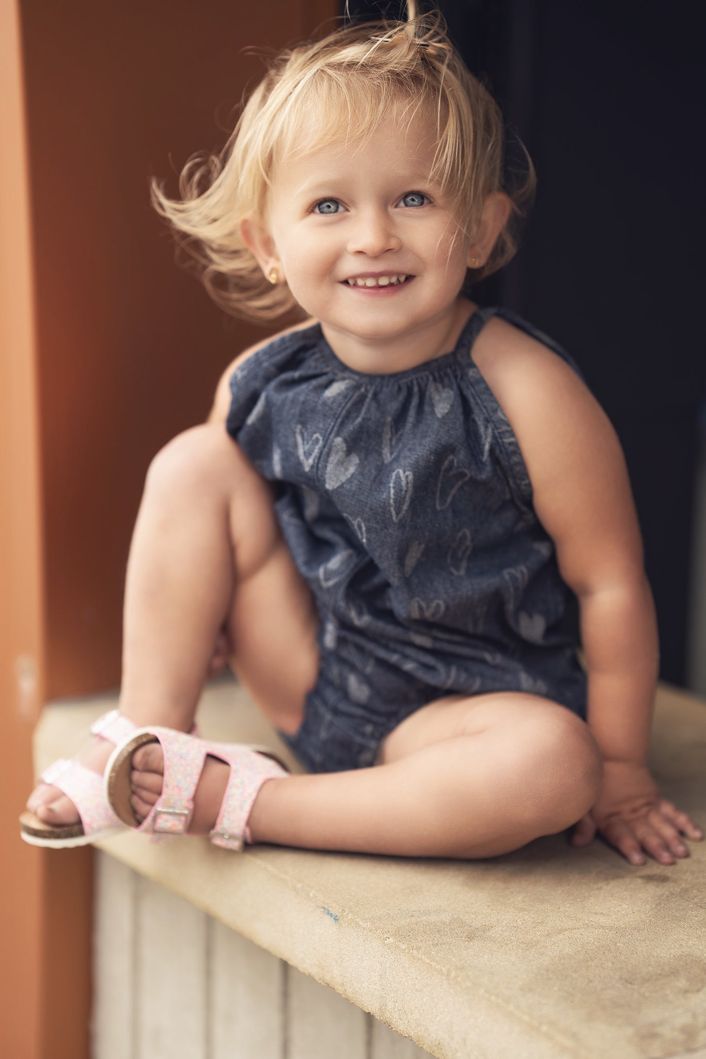 Blue Denim Romper with Heart Motifs for Baby & Toddler Girls – Adee